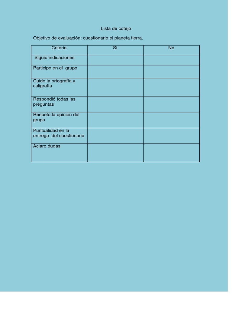 Lista de Cotejo | PDF | Azul | Negro