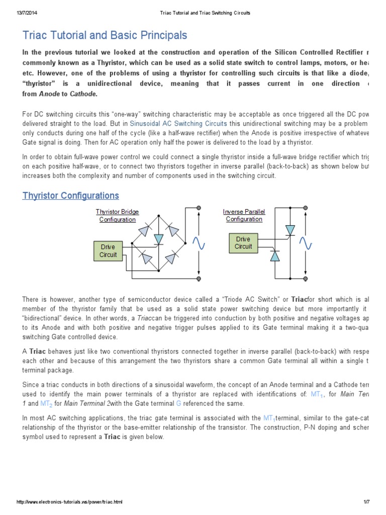 Triac Switching Circuits Explained | PDF | Rectifier | Field Effect ...