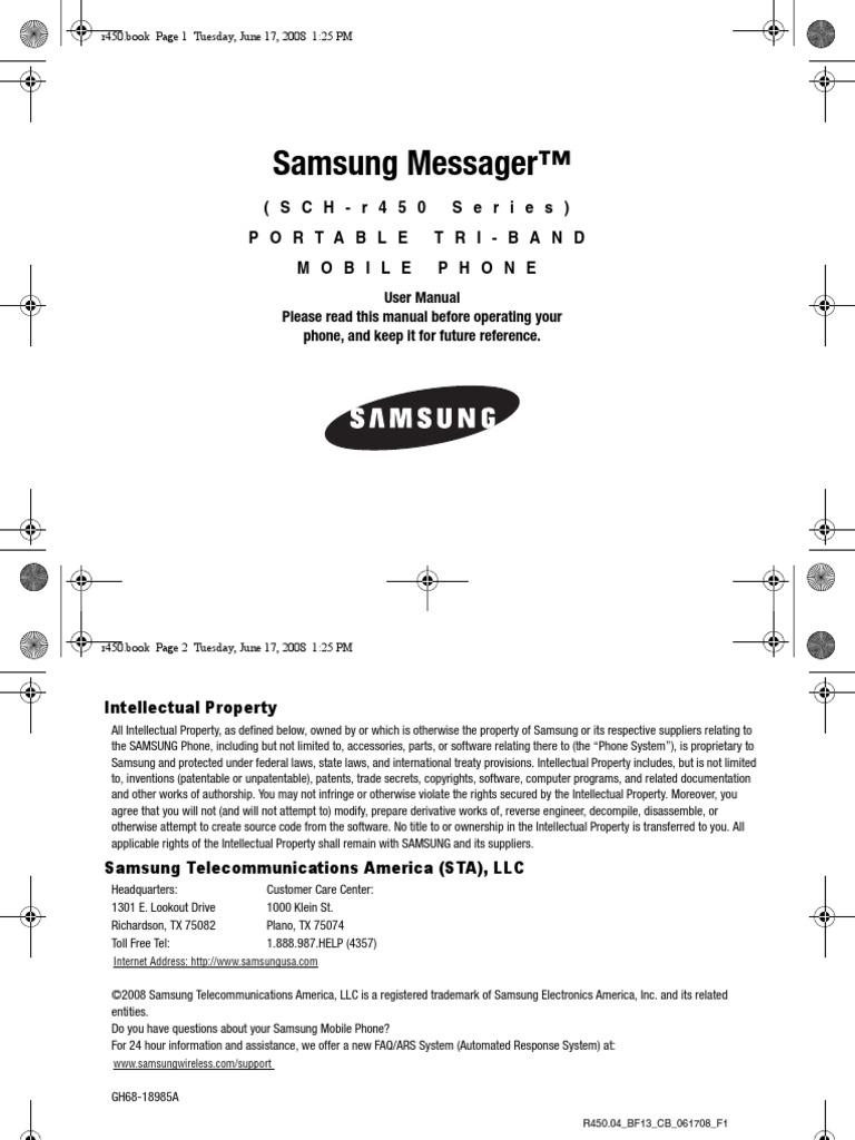 Samsung Messager™: (SCH-r450 Series) Portable Tri-Band Mobile Phone ...