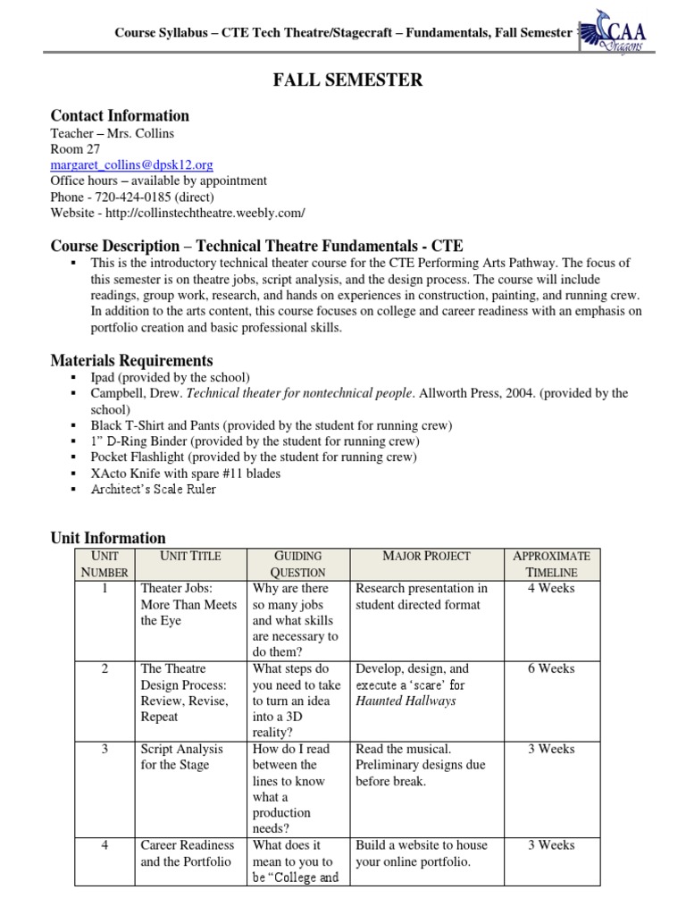 CTE Tech Theatre Fundamentals Syllabus | PDF | Theatre | Aesthetics