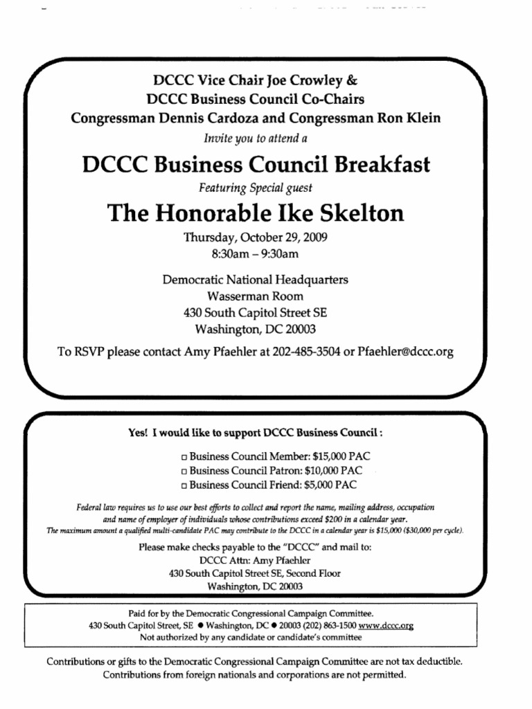 DCCC Business Council Breakfast For Democratic Congressional Campaign ...