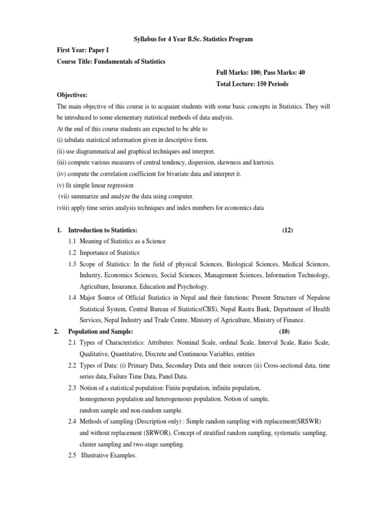 BSC First Year Syllabus | Statistics | Skewness