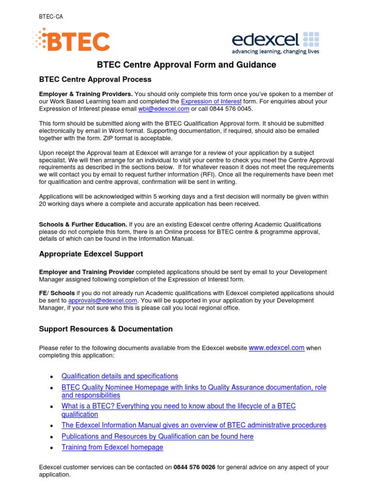 BTEC Centre Approval Form and Guidance | PDF | Value Added Tax ...