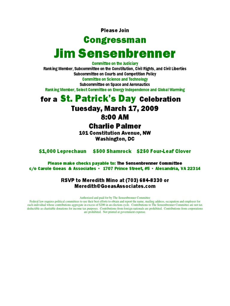 St. Patrick’s Day Celebration with Sensenbrenner | PDF | Social Science