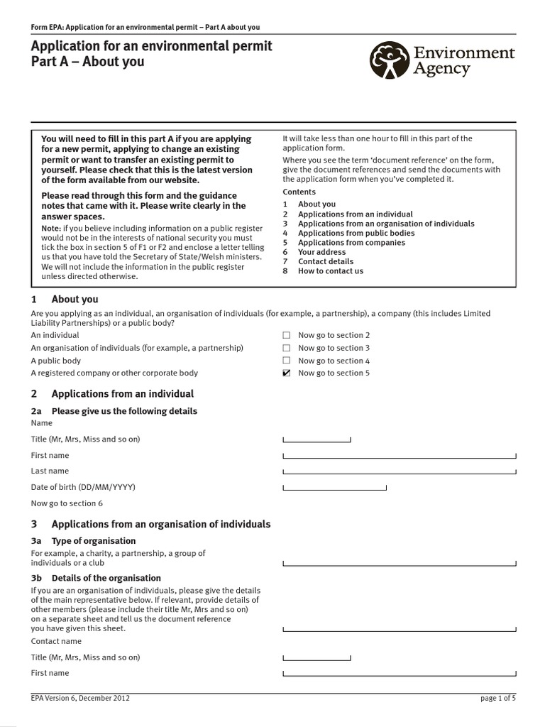 EPA Environmental Permit Application Form | PDF | United States ...