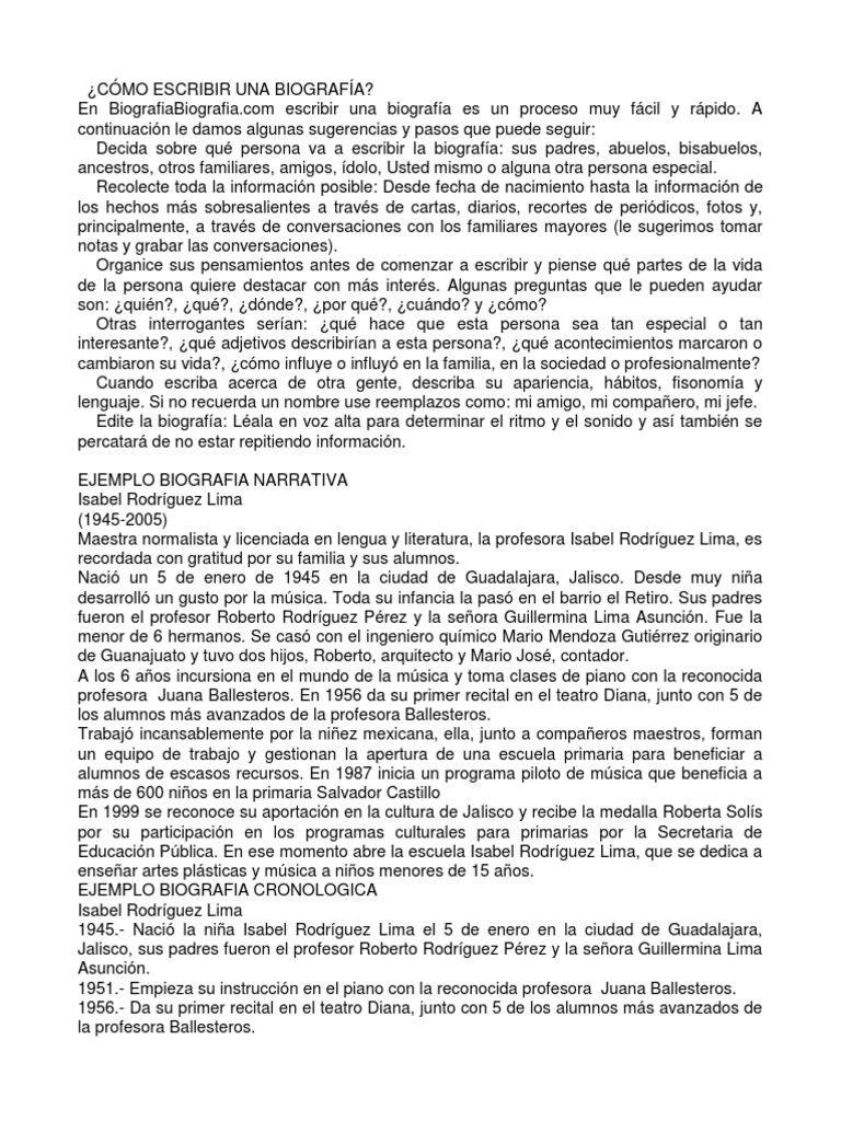 Cómo escribir una biografía fácilmente | PDF | Biografía | Educación ...