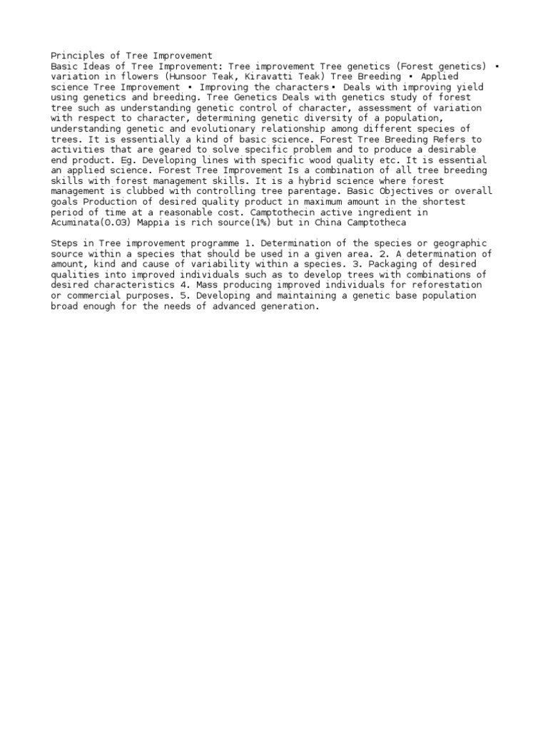 Principles of Tree Improvement | PDF | Natural Selection | Plant Breeding