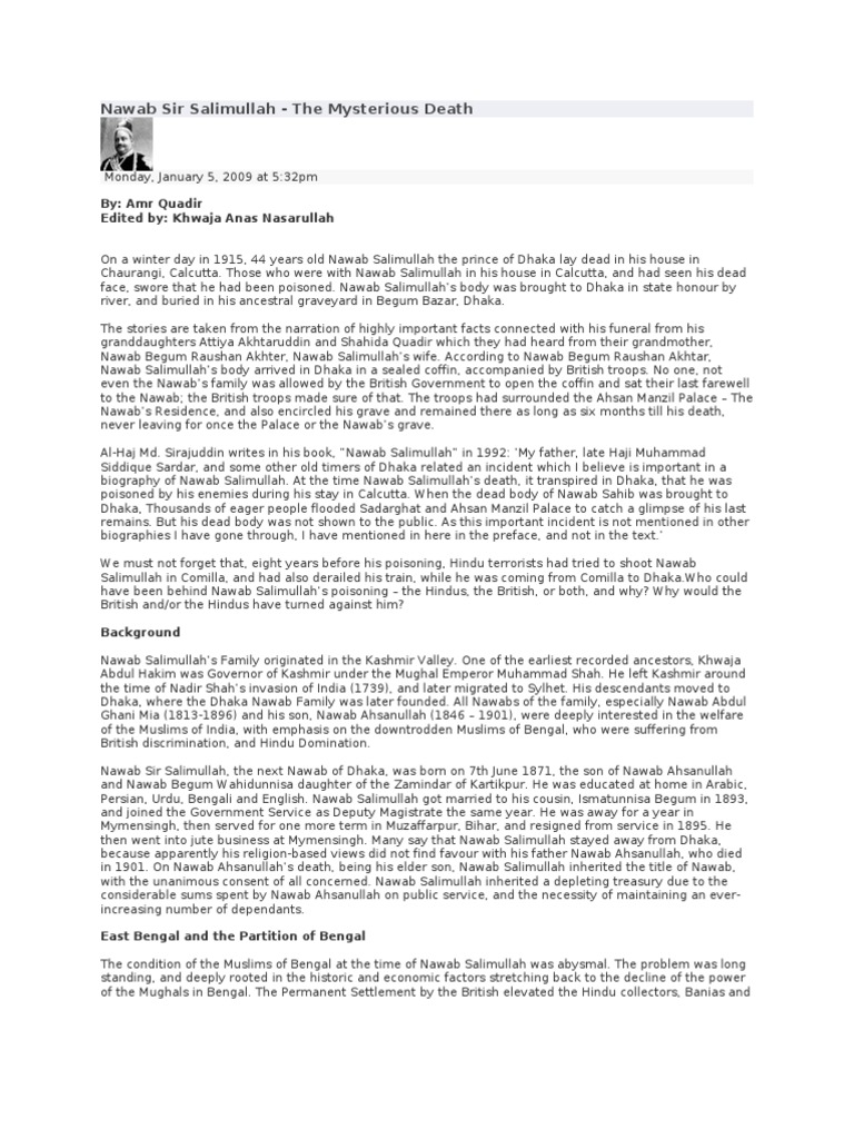 Nawab Sir Salimullah-The Mysterious Death | PDF | Bengal | South Asia