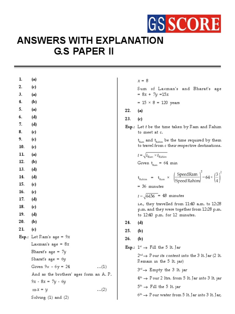 Answers With Explanation G.S Paper Ii: Ram Rahim | PDF | Teaching ...