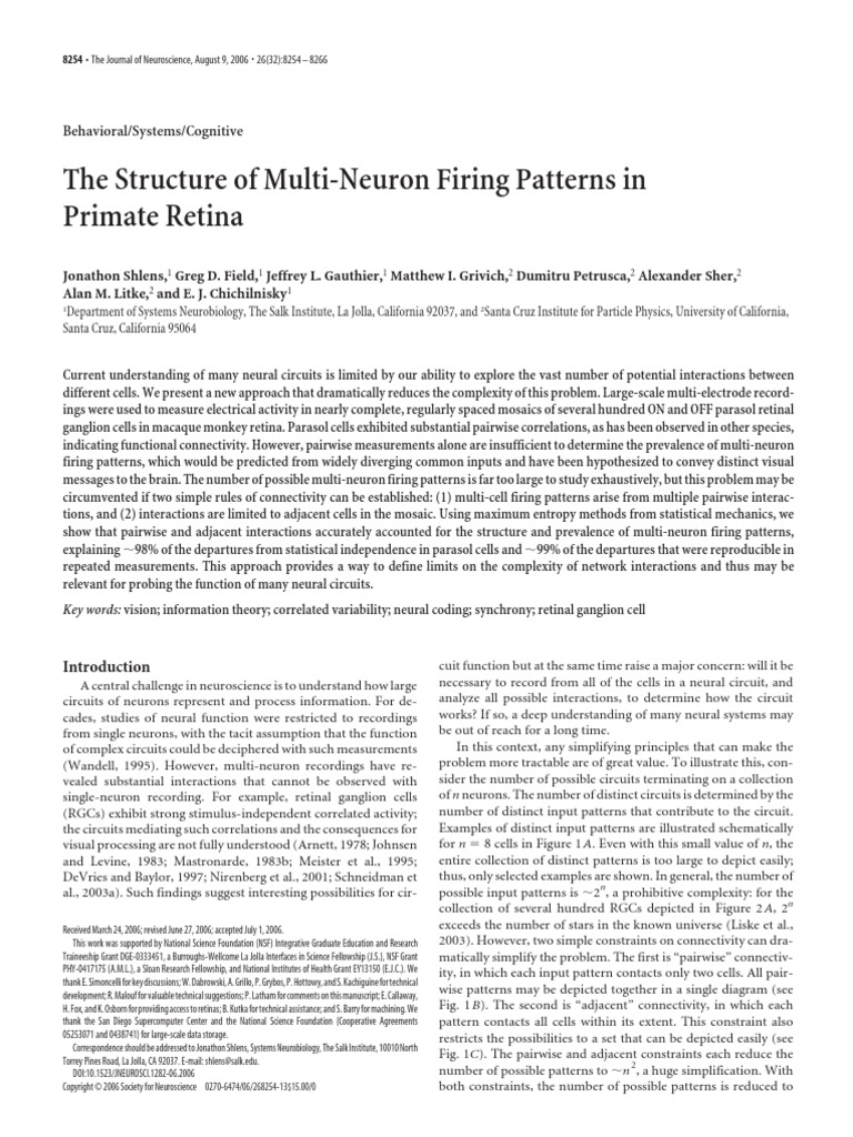 The Structure of Multi-Neuron Firing Patterns in Primate Retina | PDF ...