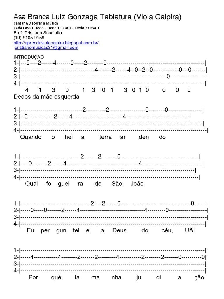 Asa Branca Luiz Gonzaga Tablatura Viola Caipira PDF | PDF