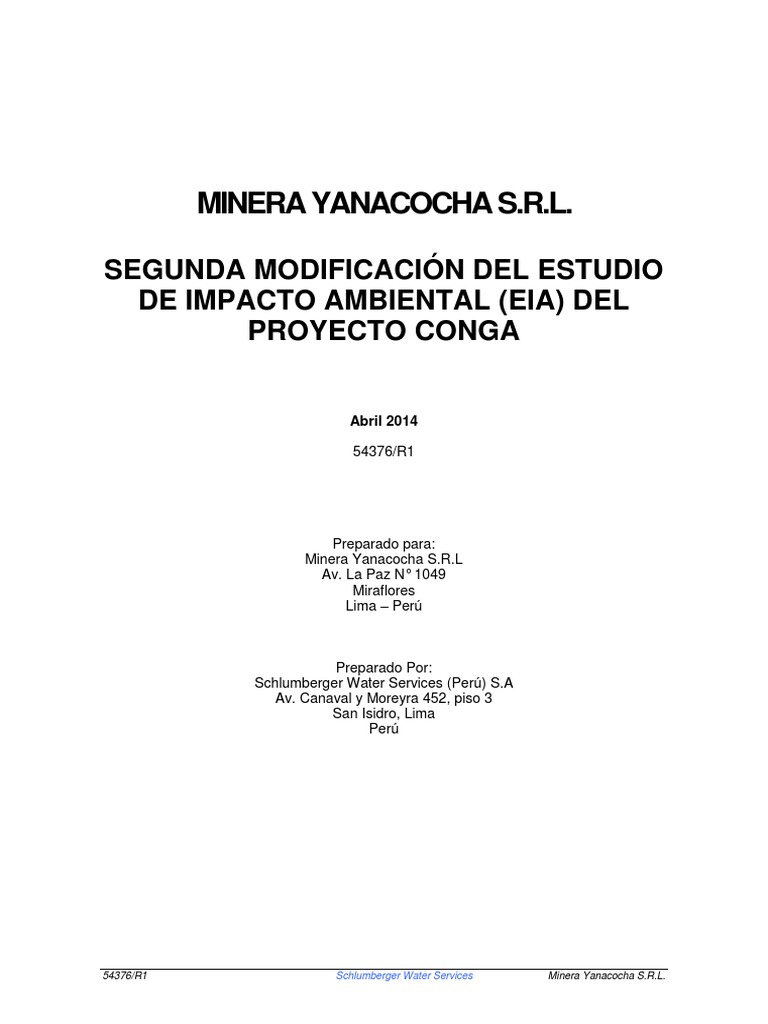 Minera Yanacocha - Proyecto Conga - II Modificatoria (Español) PDF | PDF