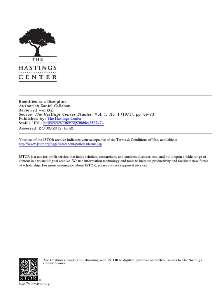 Bioethics As A Discipline DANIEL CALLAHAN | PDF | Bioethics | Truth