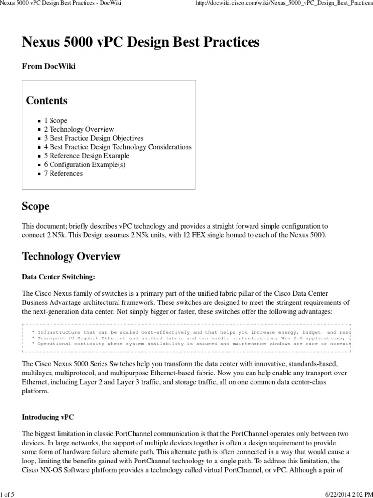 Nexus 5000 VPC Design Best Practices - DocWiki | PDF | Network Switch ...