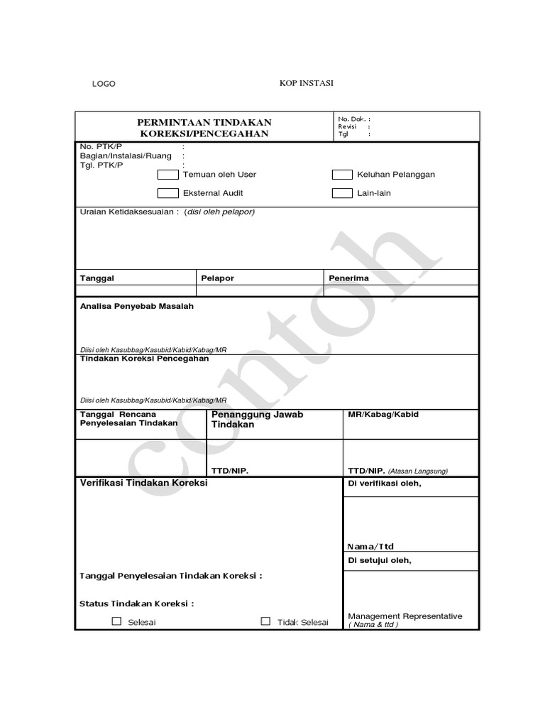 Form Permintaaan Tindakan Koreksi/pencegahan | PDF