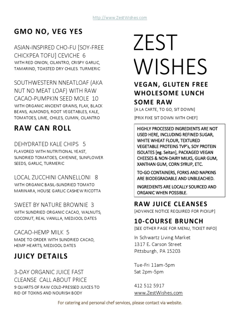 Schwartz Menu Brunch Sept | PDF | Crops | Vegan Cuisine