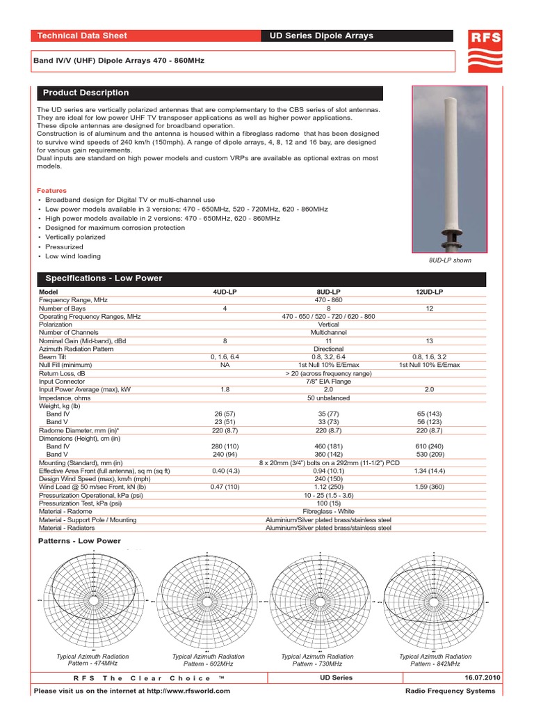 RFS UD Series Dipole | PDF | Antenna (Radio) | Ultra High Frequency