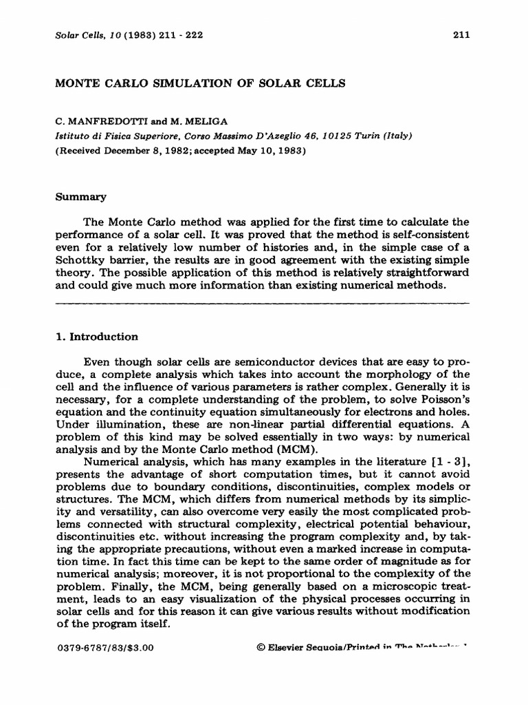 Monte Carlo Simulation of Solar Cells | PDF | Monte Carlo Method ...