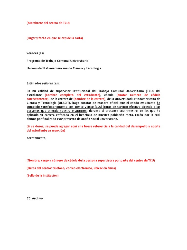 Carta de Conclusión Del TCU | PDF