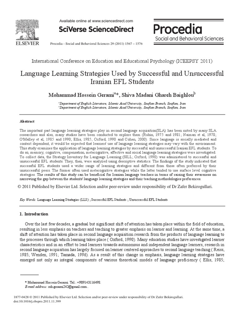 Language Learning Strategies of Successful ESL Students | PDF | English ...