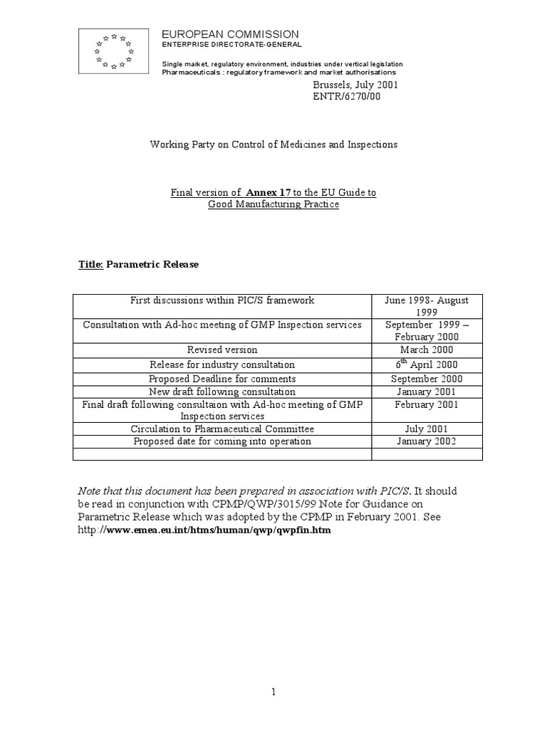 EU-GMP.2002 Annex 17 (Parametric Release) | PDF | Sterilization ...