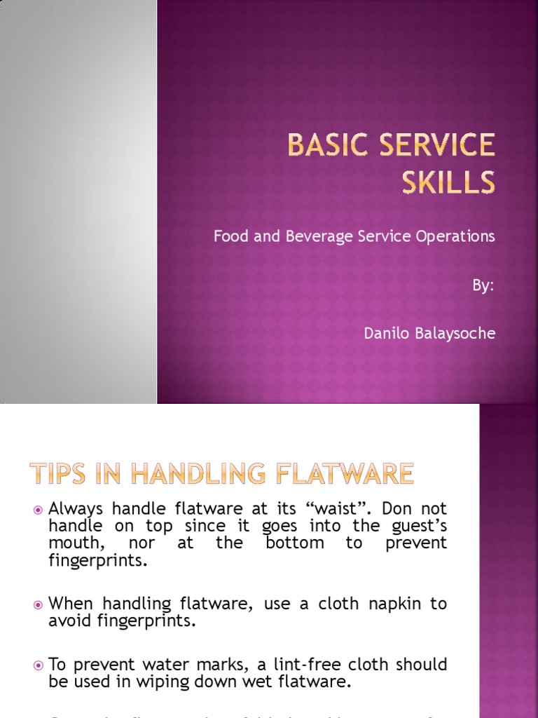 Basic Servic'12e Skills | PDF | Tableware | Spoon