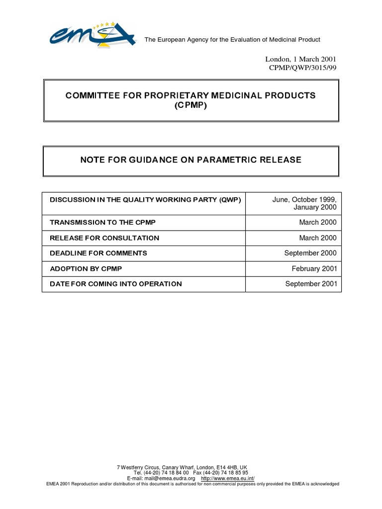 EU-GMP_Notes on Parametric Release] | Sterilization (Microbiology ...