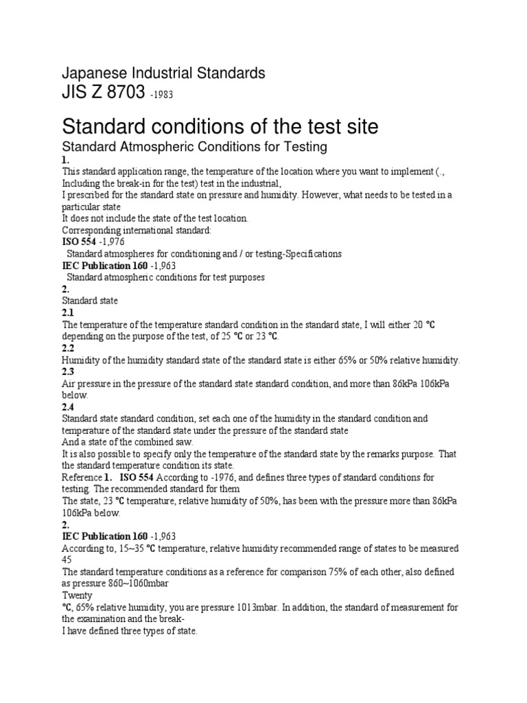 Jis Z 8703 - 1983 | PDF | Humidity | Engineering Tolerance