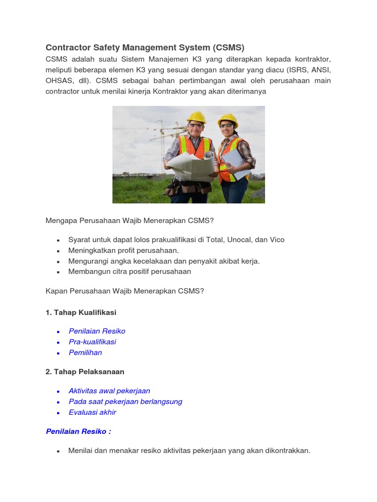Contractor Safety Management System | PDF