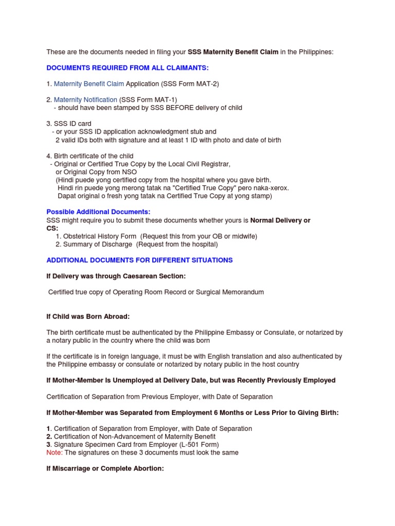 SSS Maternity requirements