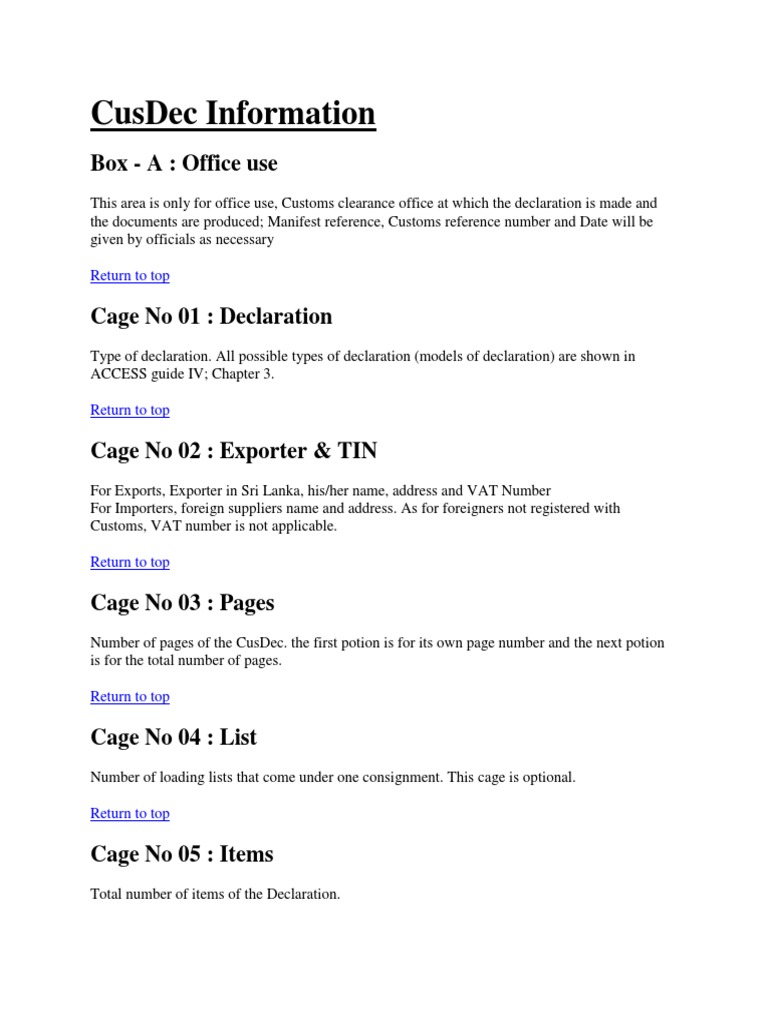 Cusdec Information | PDF | Global Business Organization | Trade