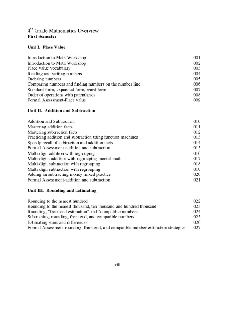 4th Grade Mathematics Overview | PDF | Division (Mathematics) | Subtraction