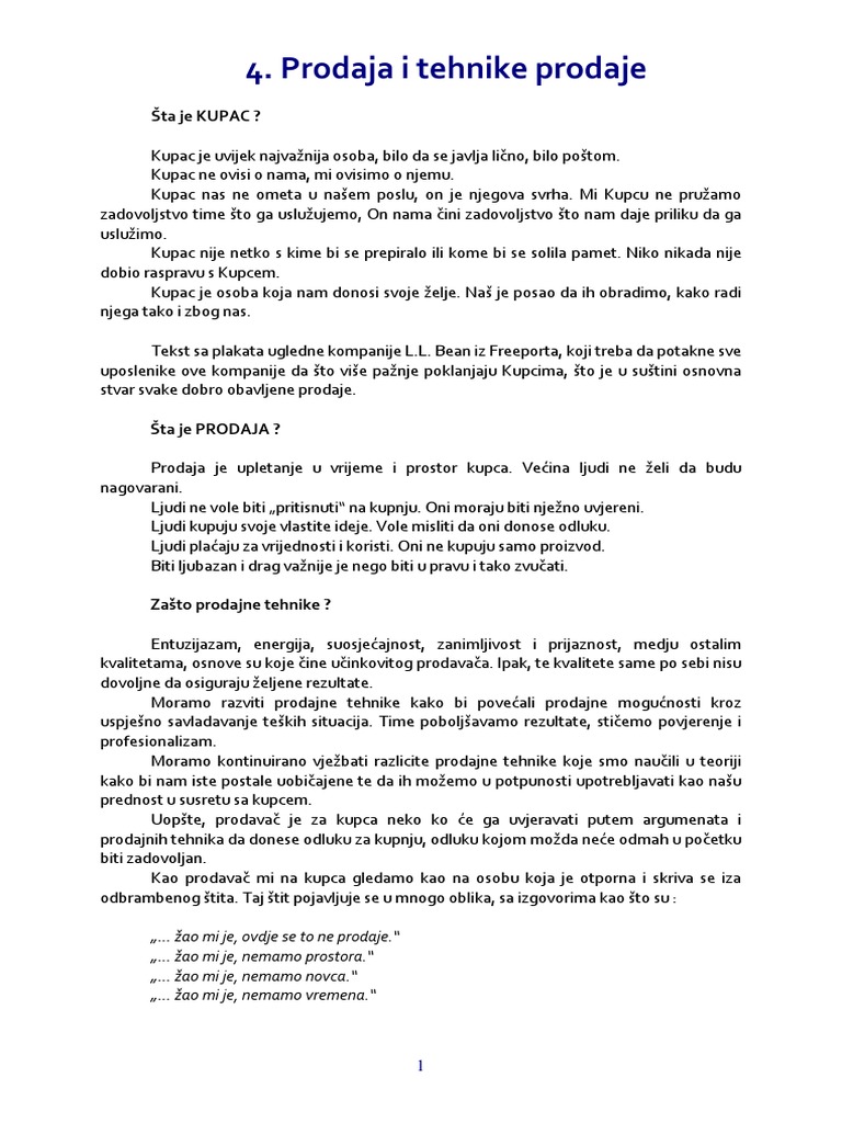 Prodaja I Tehnike Prodaje | PDF