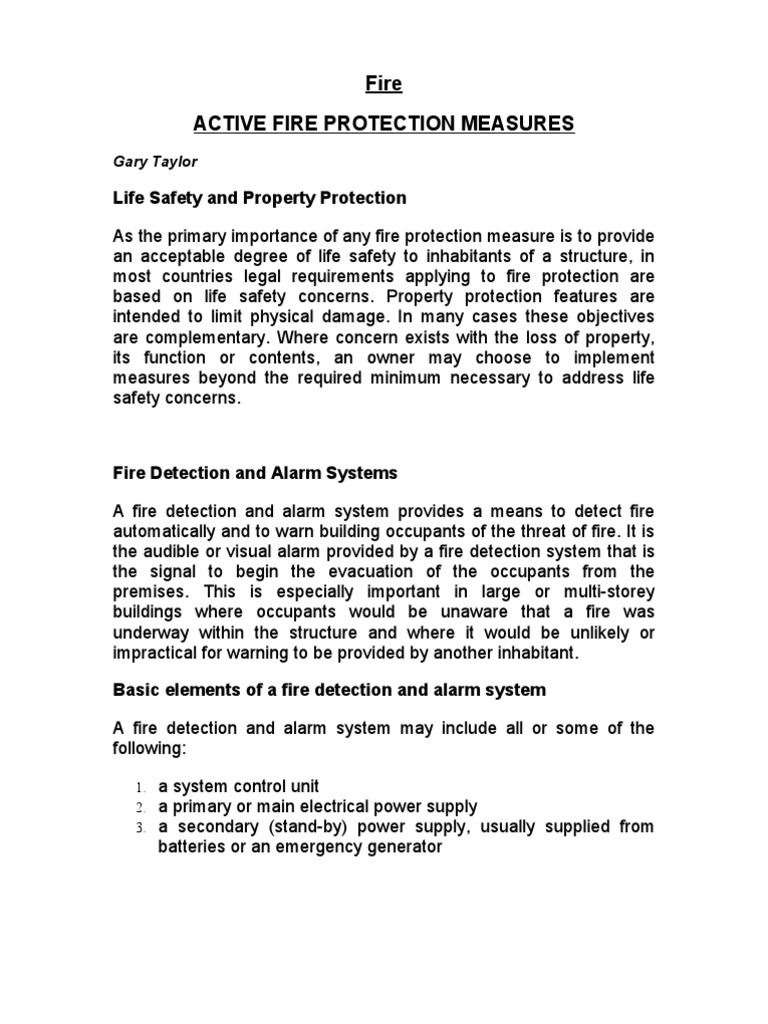 Fire Active Fire Protection Measures: Life Safety and Property ...