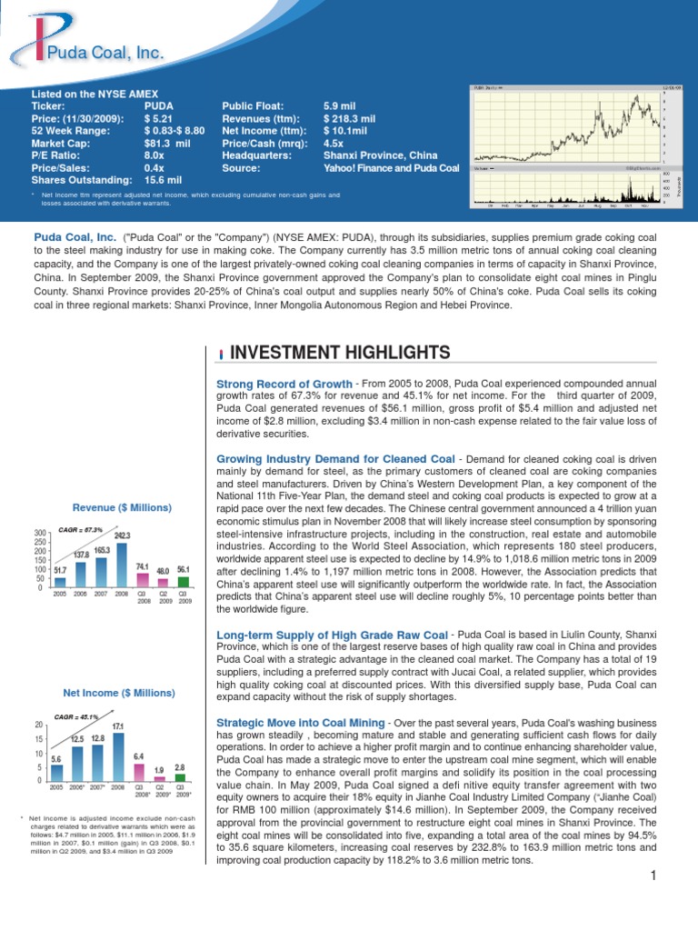 12-4-2009 Puda Coal Profile | PDF | Coal | Dividend