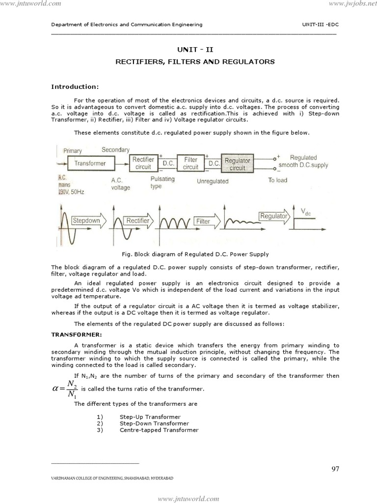 Unit-II Rectifiers Filters and Regulators PDF | PDF | Rectifier | Power Supply