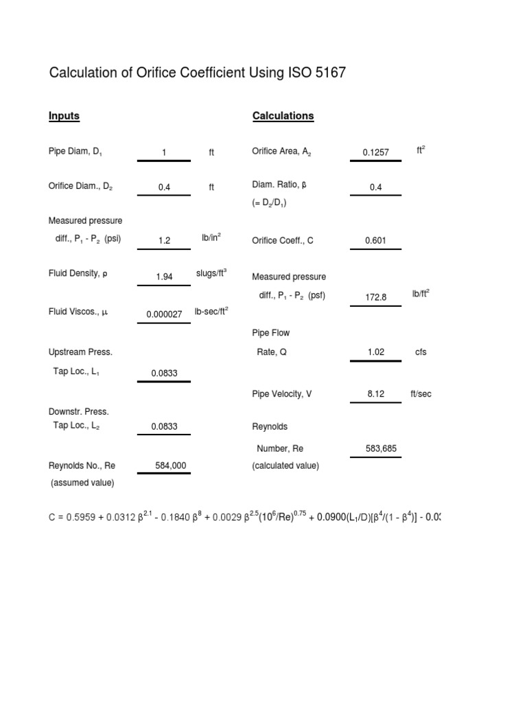 Calculation of Orifice Coefficient | PDF