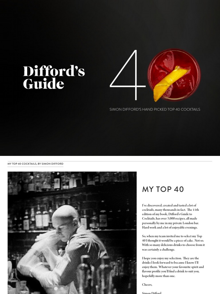 Simon Difford's Top 40 Cocktails: A Connoisseur's Selection of the ...