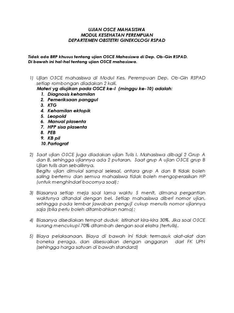 Ujian Osce Rspad (DR Sita) 1 | PDF
