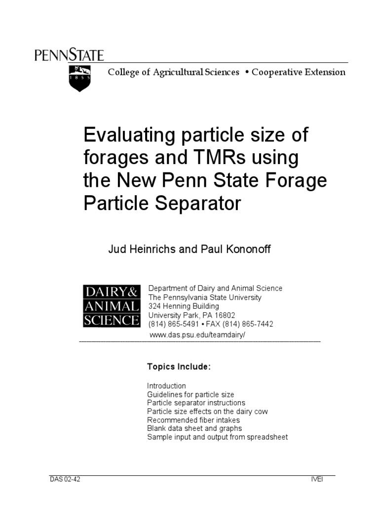 Evaluating Particle Size of Forages and TMRs Using The New Penn State ...
