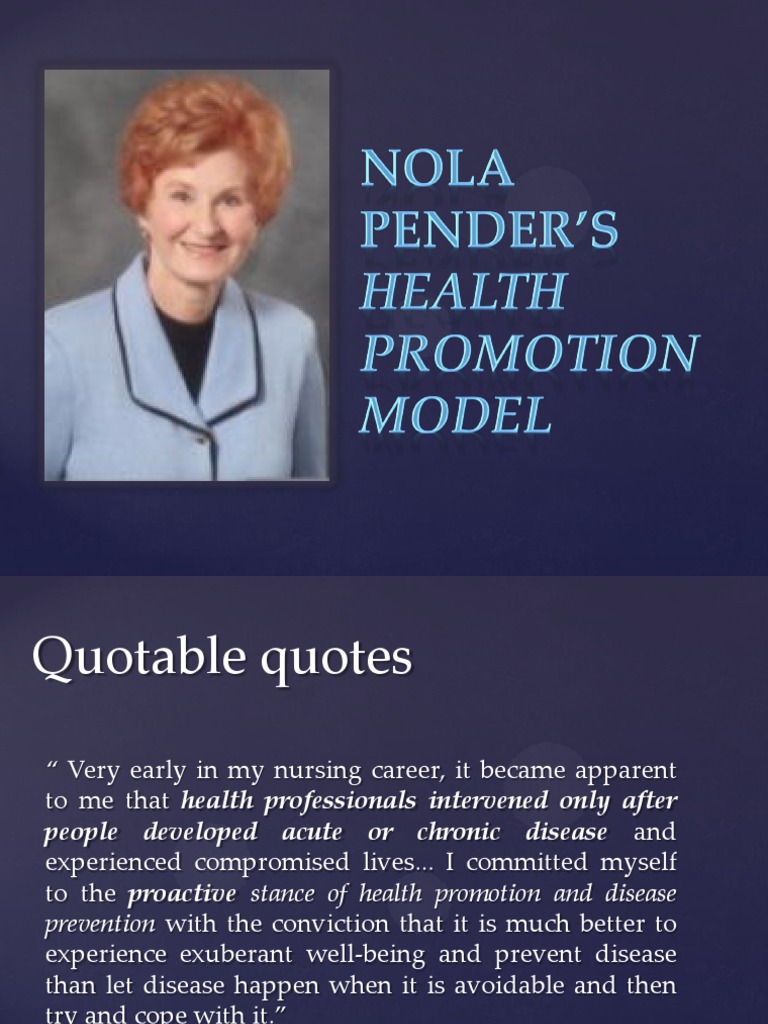 Health Promotion Model by Nola Pender | PDF | Affect (Psychology ...
