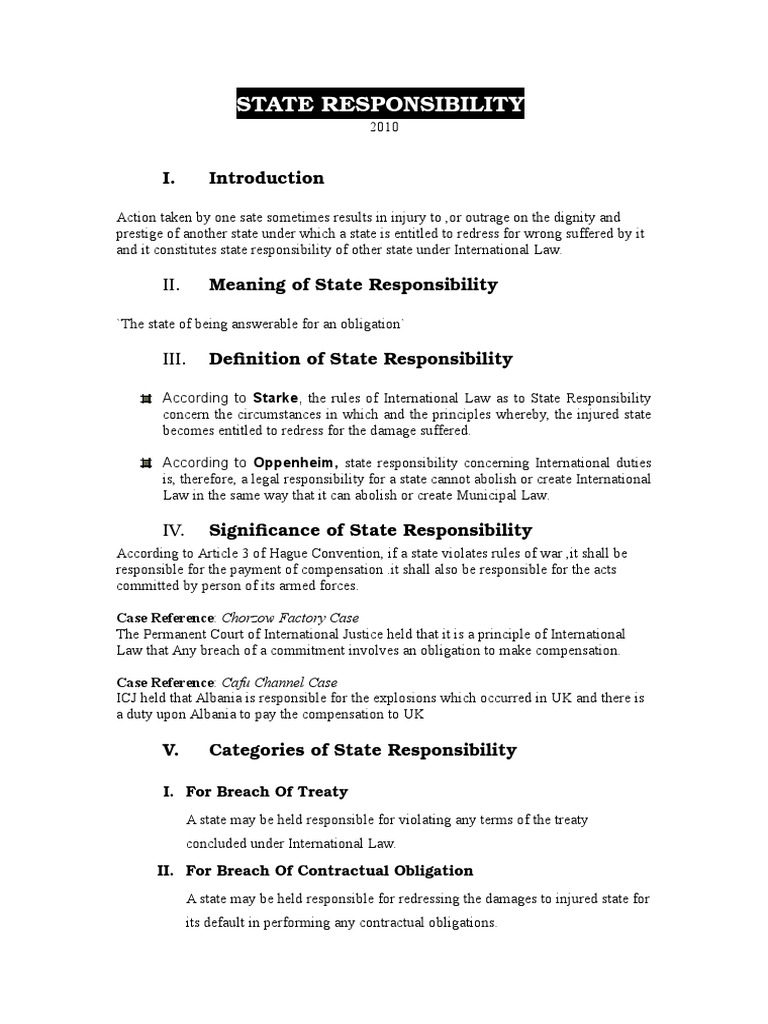 State Responsibility | PDF | Indemnity | Breach Of Contract