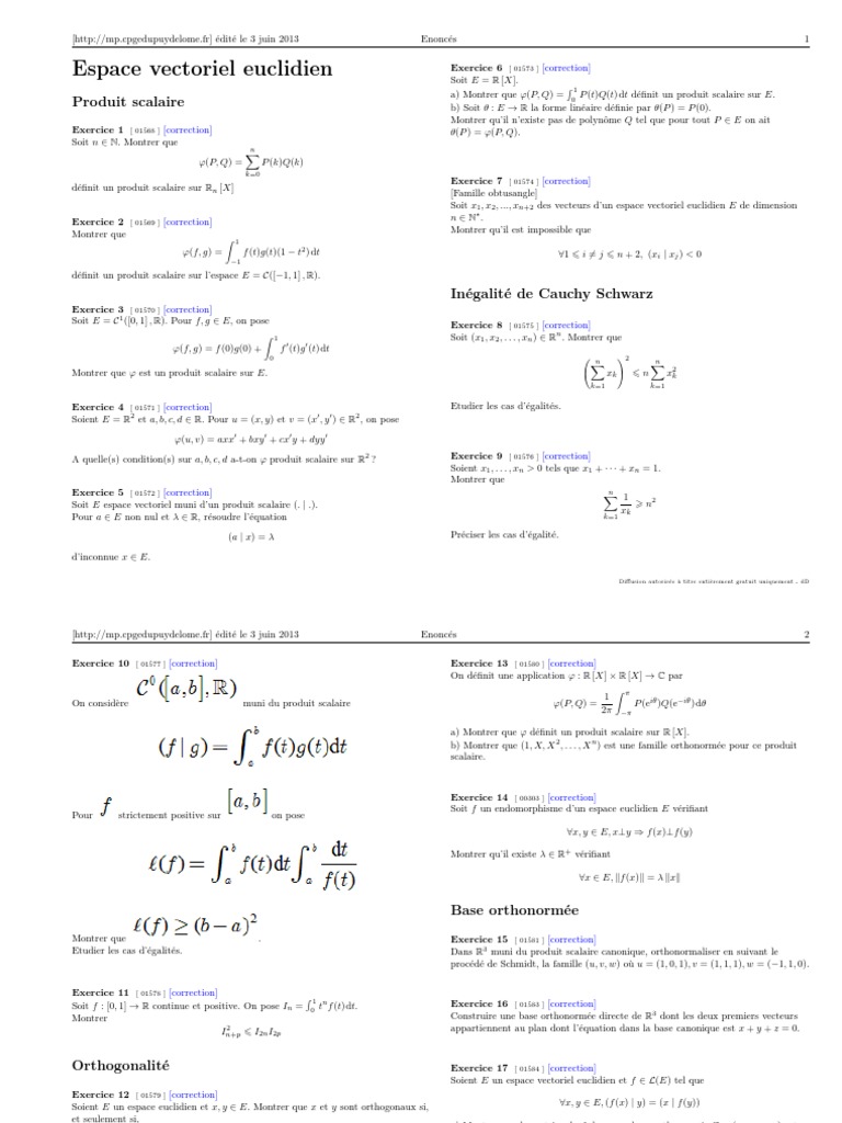 Espace Vectoriel Euclidien | PDF | Espace euclidien | Base (algèbre ...