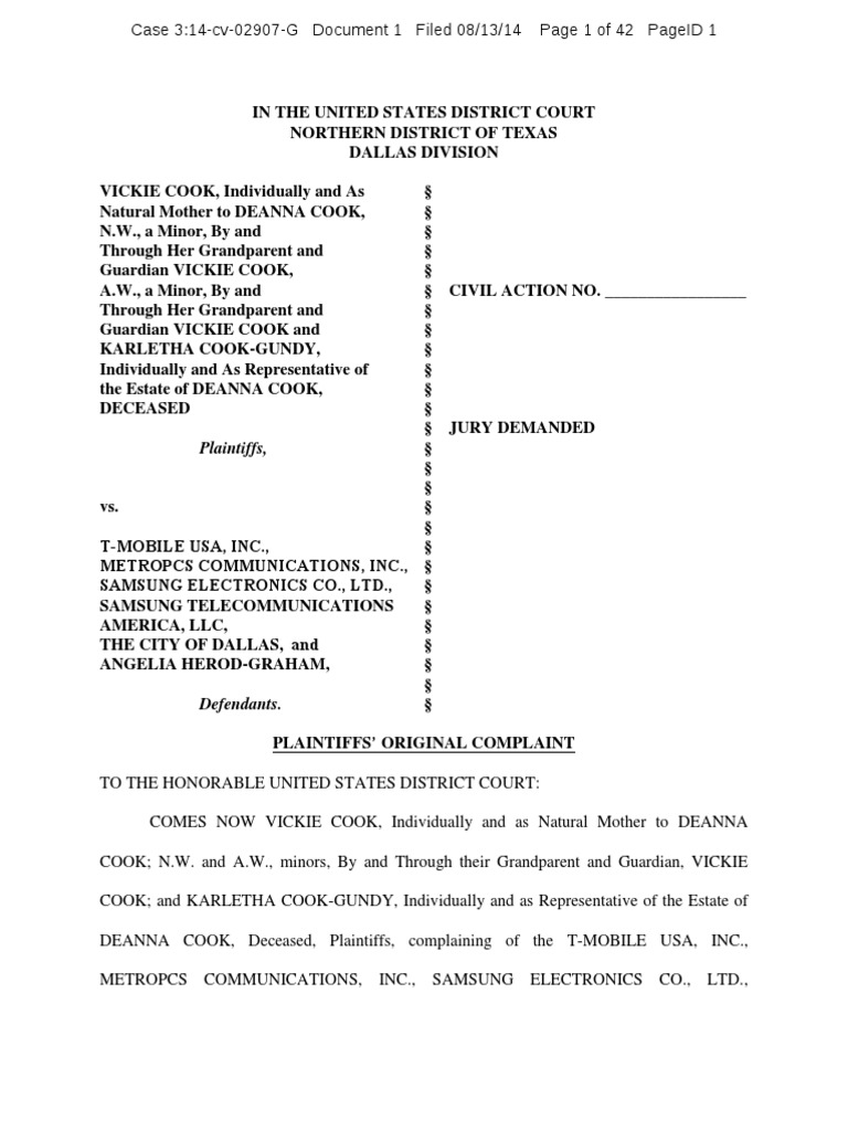 Deanna Cook's Family Sues Dallas | PDF | 9 1 1 | Mobile Phones