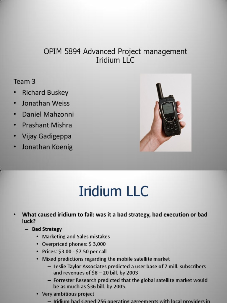 Iridium LLC: Lessons from Project Failure | PDF | Business