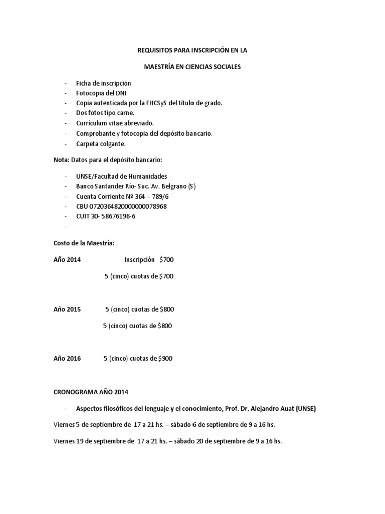 Requisitos para Inscripción en La Mcs 2014 | PDF