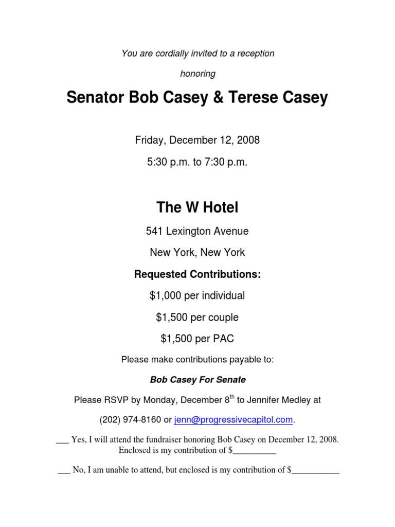 Reception For Bob Casey | PDF