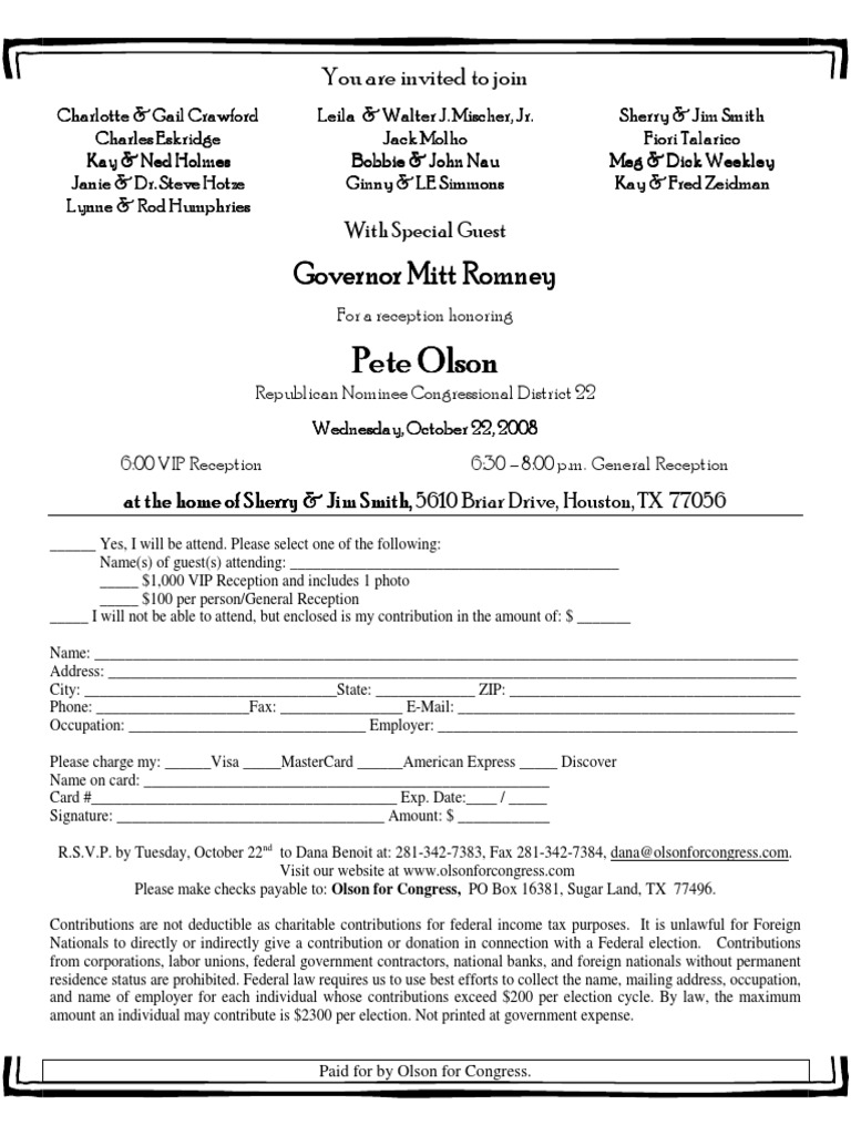 Reception For Pete Olson | PDF | Taxation | Income Distribution