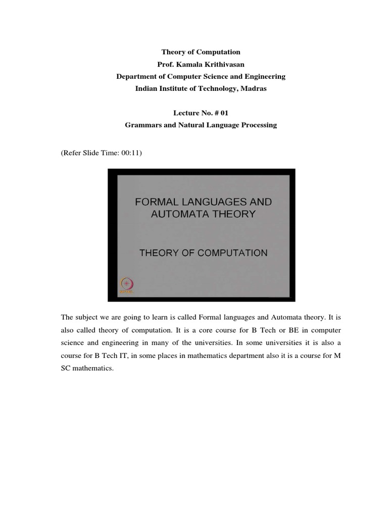 THEORY OF COMPUTATION LECTURE | PDF | Automata Theory | Parsing