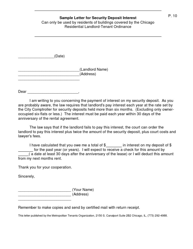 Sample Letter For Security Deposit Interest | PDF | Finance & Money ...
